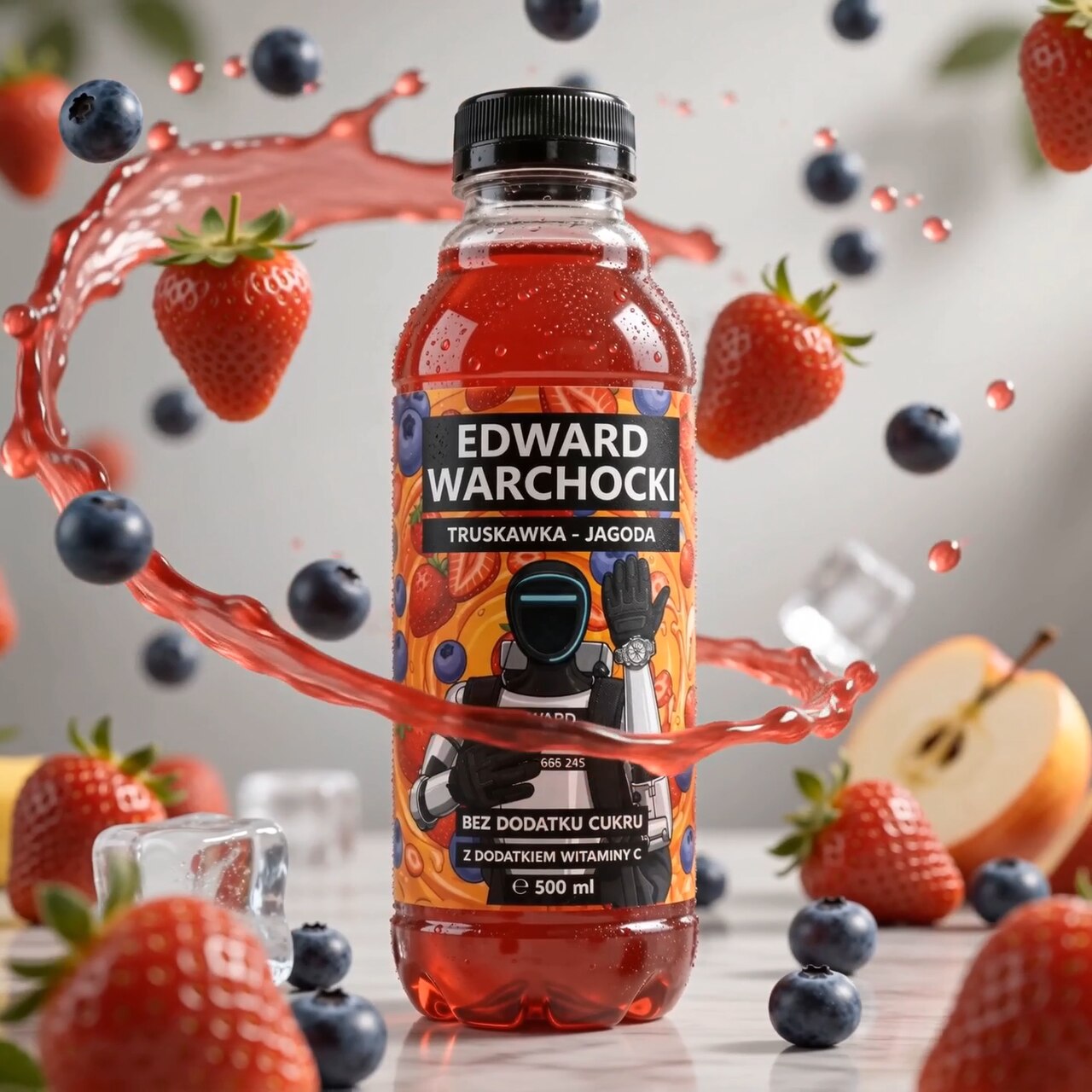 Humanoidalny celebryta Edward Warchocki z własnymi napojami ...